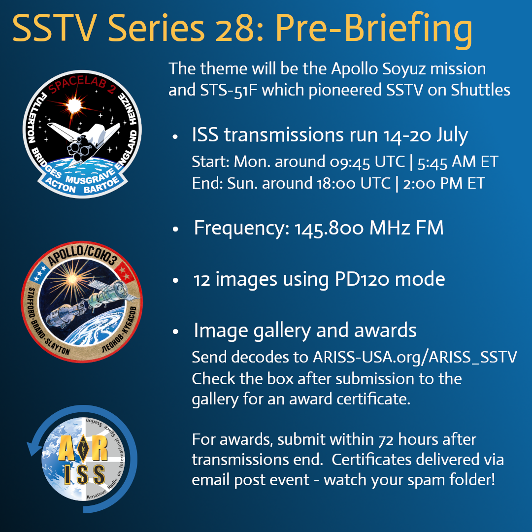 SSTV Series 28 starting soon! – ARISS | Amateur Radio on the ...